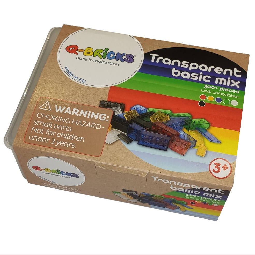 Q-Bricks 300 Teile Box Basic Mix Transparent - Klemmbaustein.com